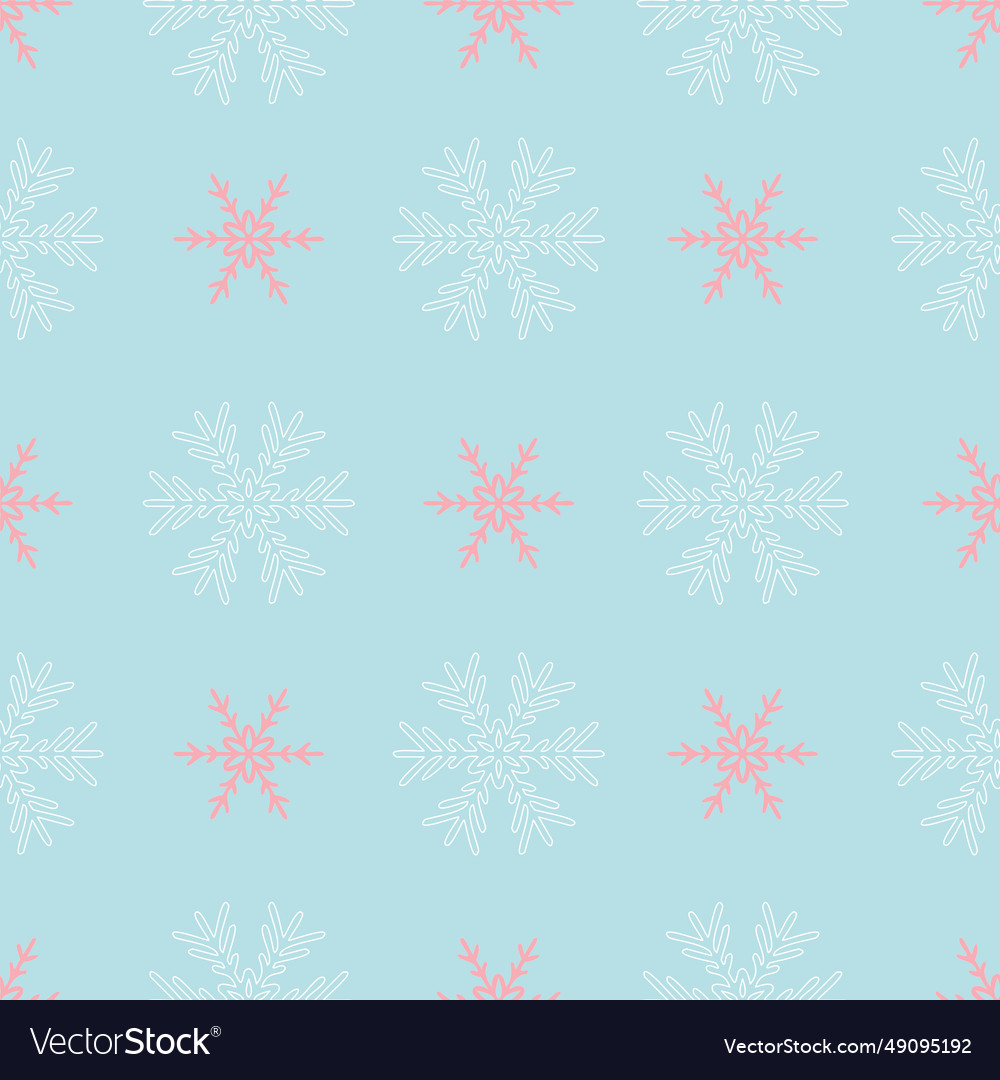 Blue and pink snowflake rows repeating pattern Vector Image