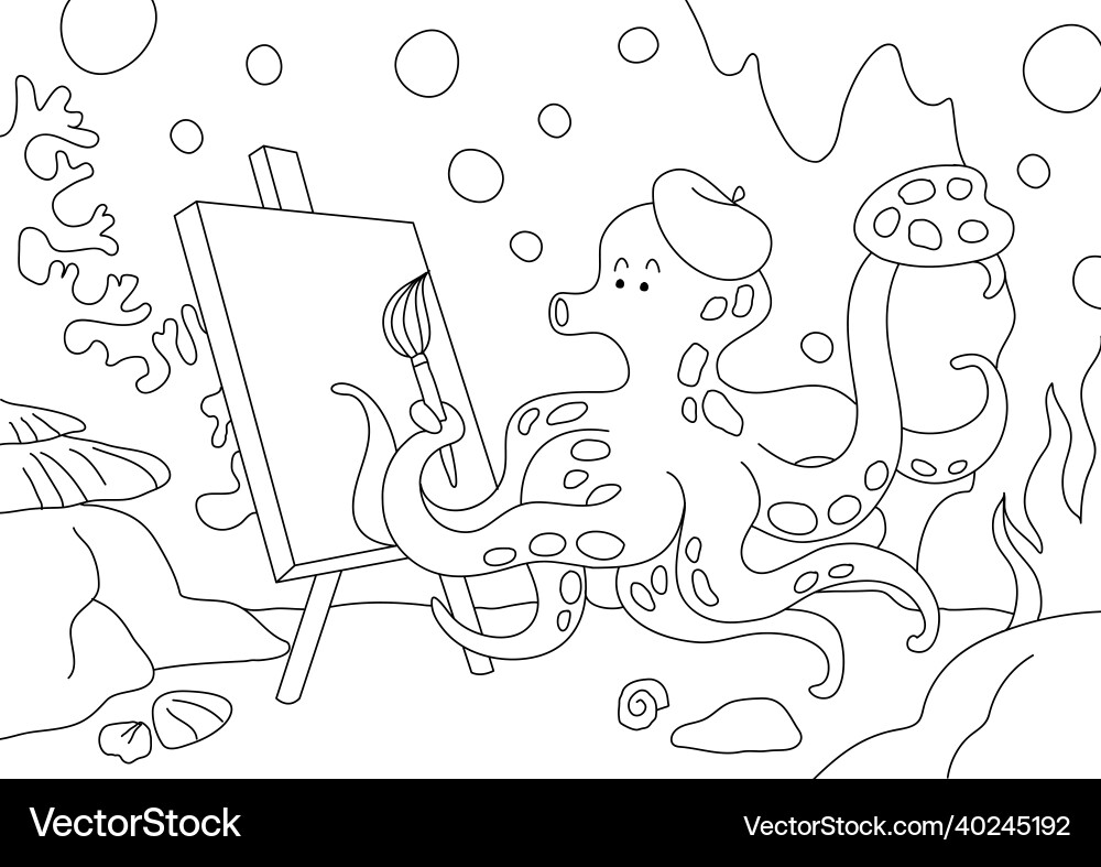 Octopus kids coloring page blank printable Vector Image