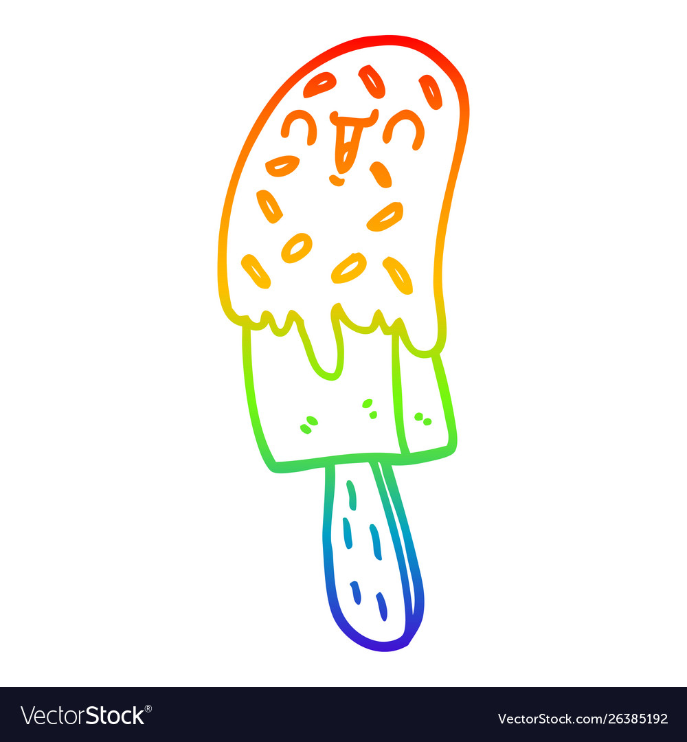 Rainbow gradient line drawing cartoon ice lolly Vector Image