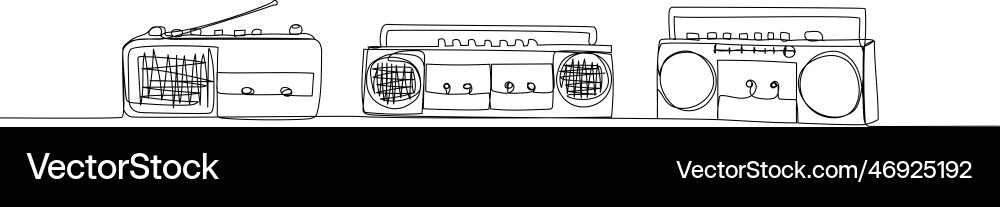 Record player tape recorder set one line art Vector Image