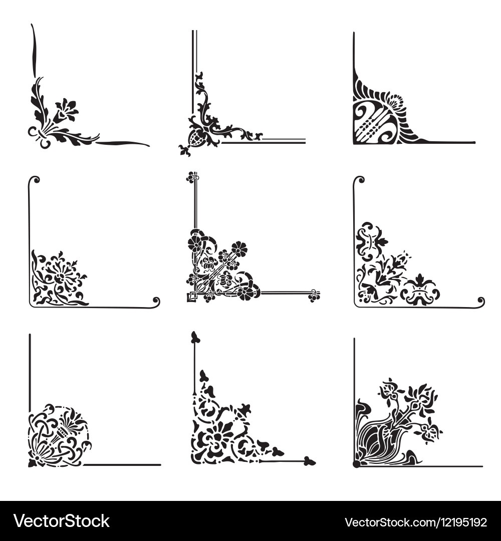 Set of 9 decorative corners Royalty Free Vector Image