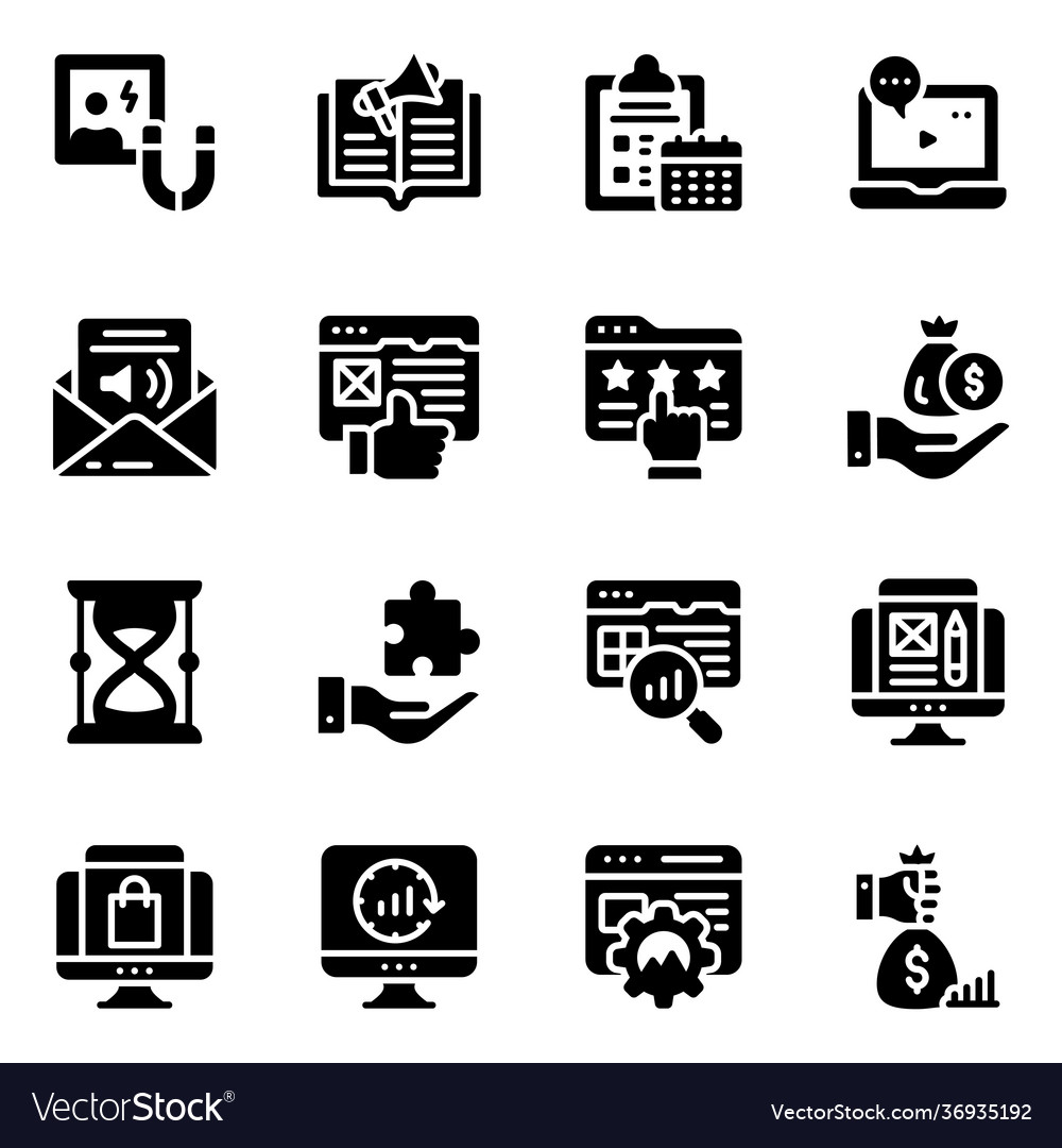 Web marketing icons in solid style designs Vector Image
