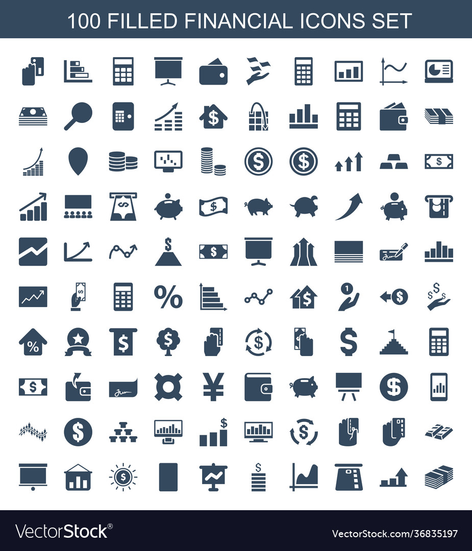 100 financial icons Royalty Free Vector Image - VectorStock
