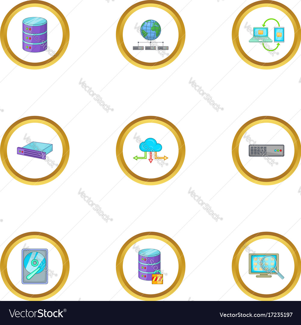 Copying data icons set cartoon style Royalty Free Vector