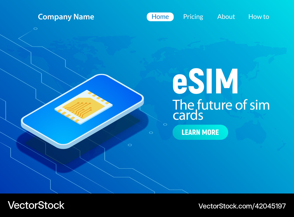 Esim technology digital card microchip phone gsm Vector Image