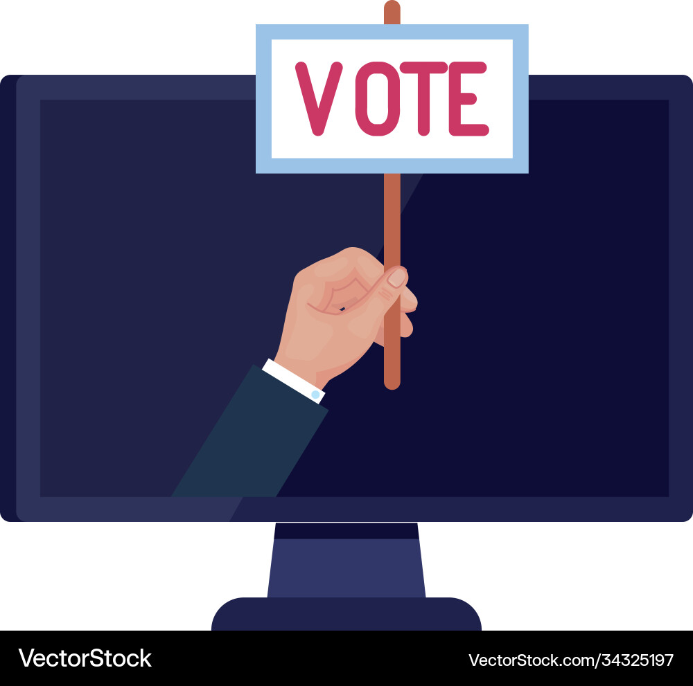 Hand holding vote banner on computer design Vector Image