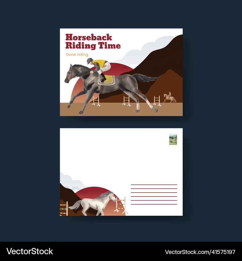 Postcard template with horseback riding Royalty Free Vector