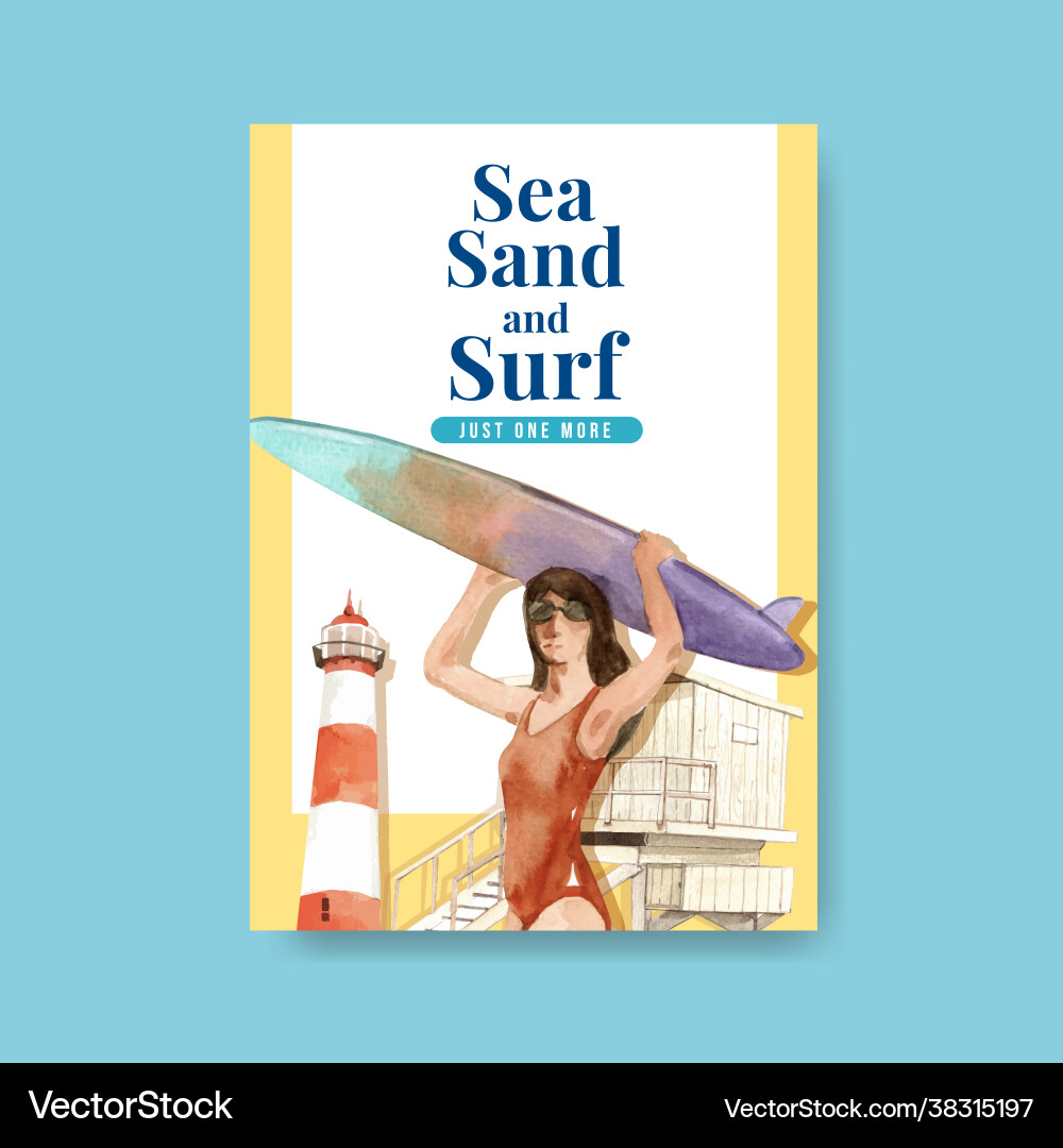 Poster template with surfboards at beach design Vector Image