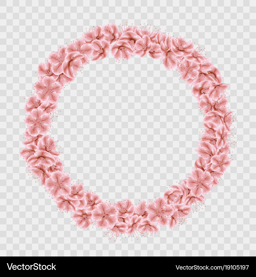 Sakura petals circle frame isolated on transparent
