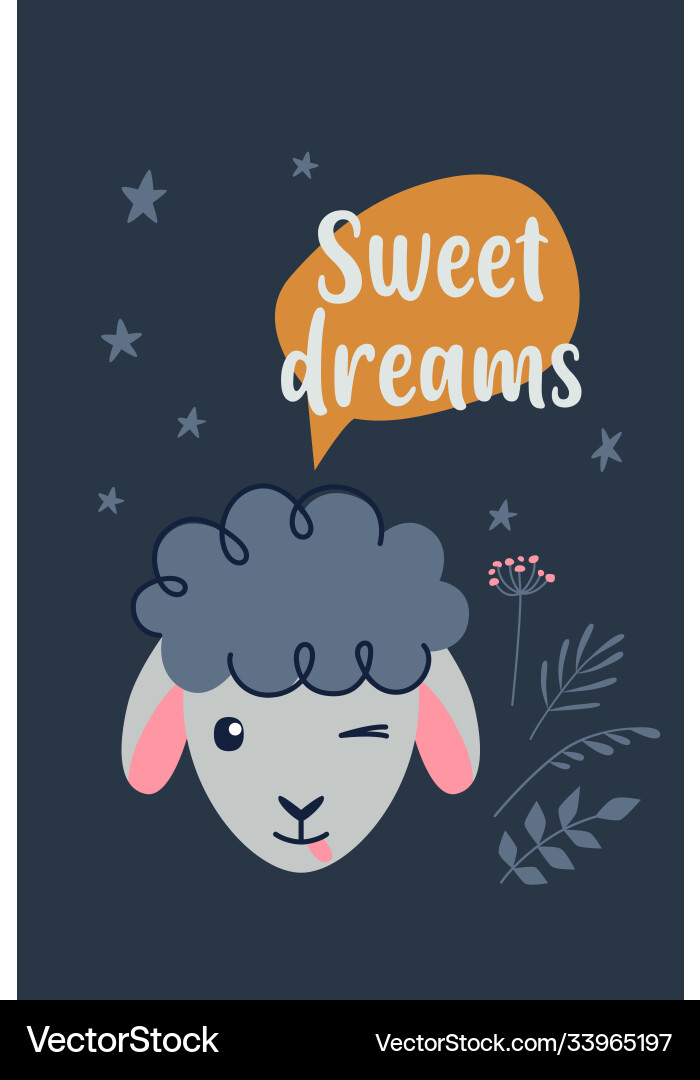 Sweet Dreams Sheep Cute Cartoon Sheep Illustration, Vector, Isolated,