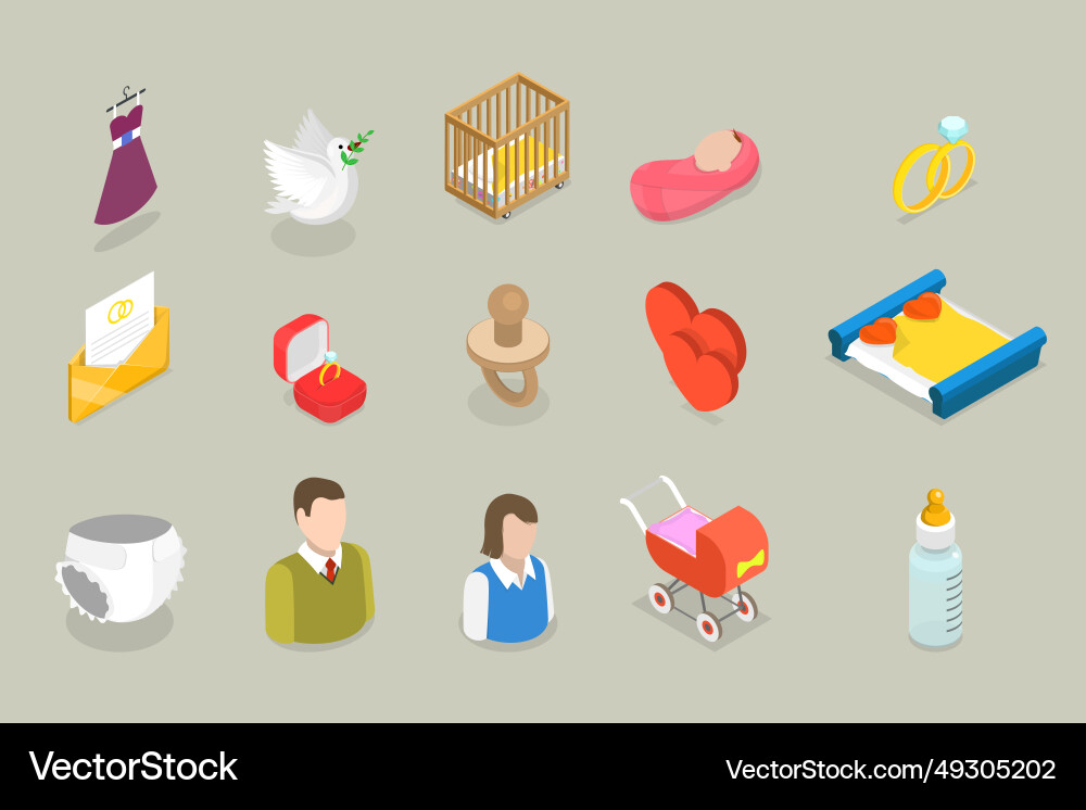 3d isometric flat of family Royalty Free Vector Image