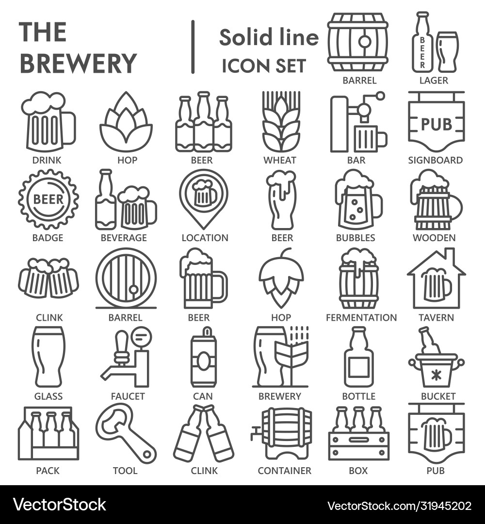 Brewery line icon set beer symbols collection Vector Image