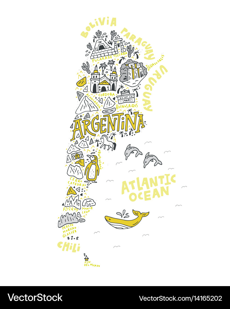 Cartoon map of argentina Royalty Free Vector Image