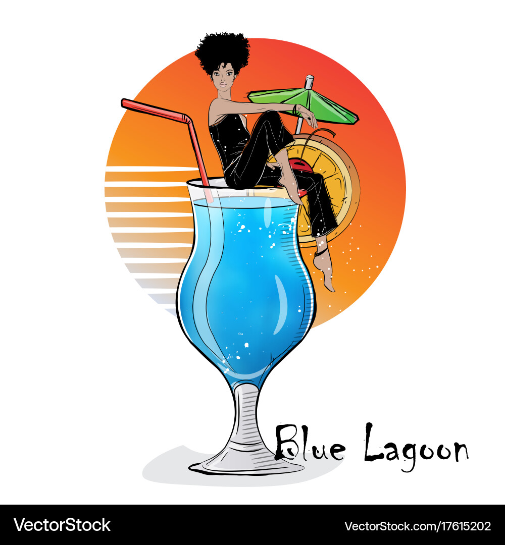 Hand drawn cocktail with girl Royalty Free Vector Image