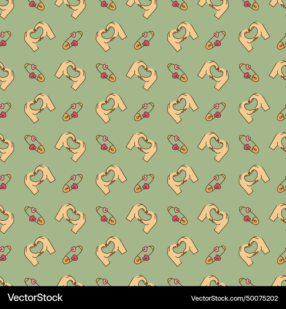 Seamless pattern with cute y2k palms of the hands Vector Image