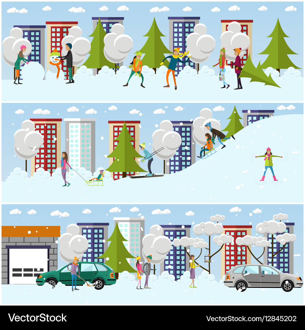 Set of winter activities concept design Royalty Free Vector