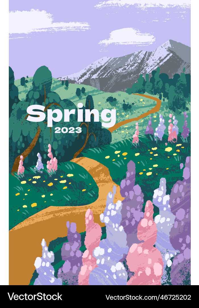 Spring nature peaceful rural landscape card Vector Image
