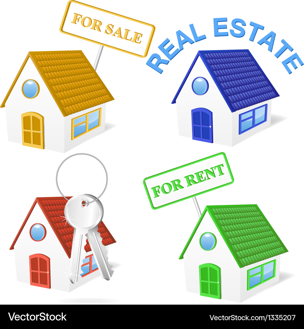 3d real estate business icon set Royalty Free Vector Image