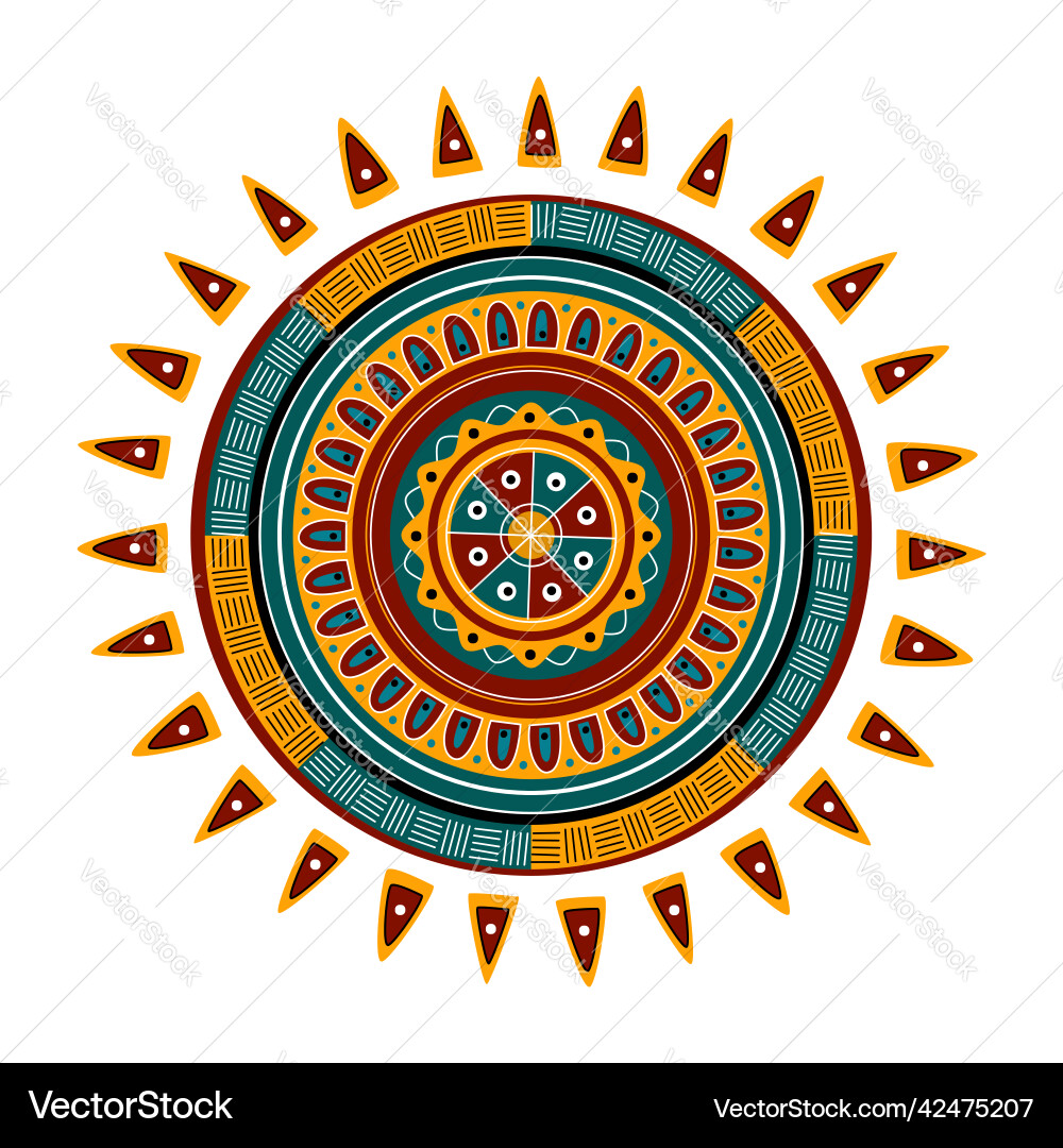 Colorful stylized sun in mexican style hand drawn Vector Image