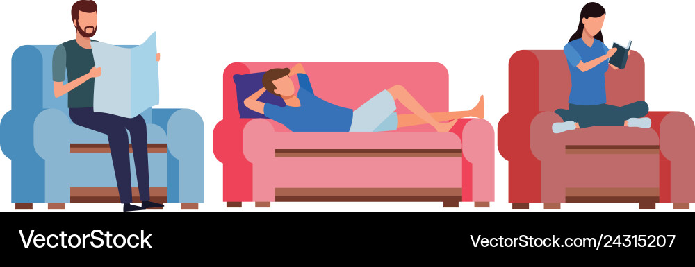 Faceless people relax living room Royalty Free Vector Image