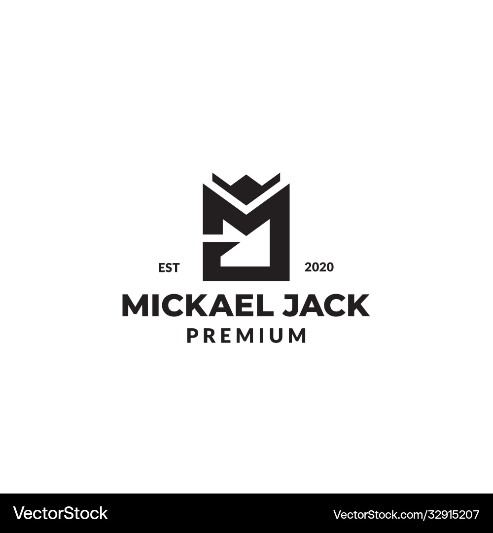 Letter mj and jm with crown logo design Royalty Free Vector
