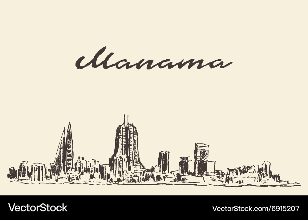 Manama skyline Bahrain drawn sketch Royalty Free Vector