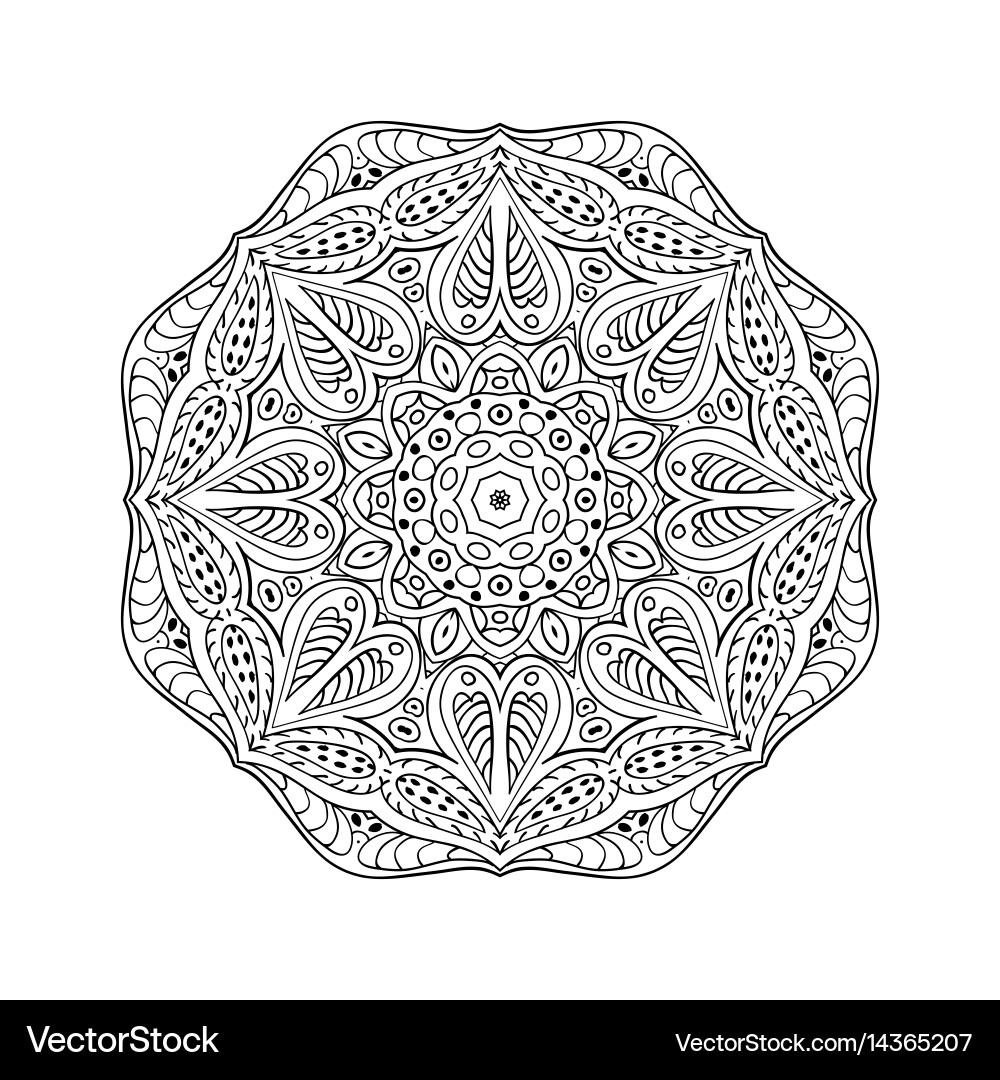 Mandala doodle drawing round ornament coloring Vector Image
