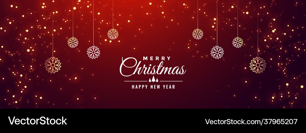 Merry christmas sparkle red banner design template