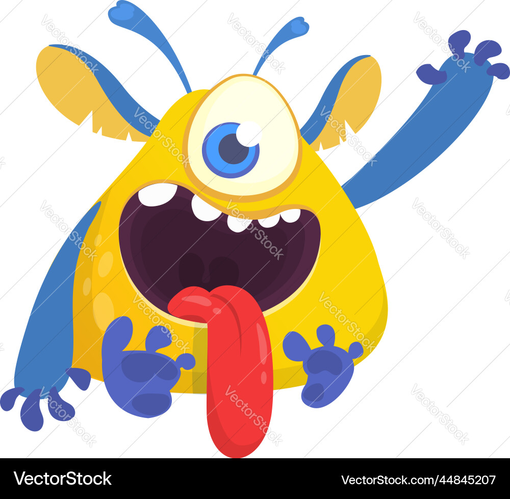 Scared cartoon yellow monster waving cute Vector Image