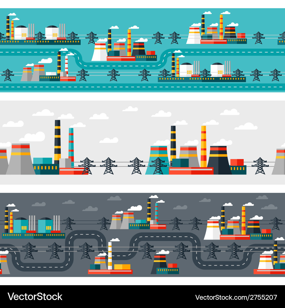 Seamless patterns of industrial power plants Vector Image