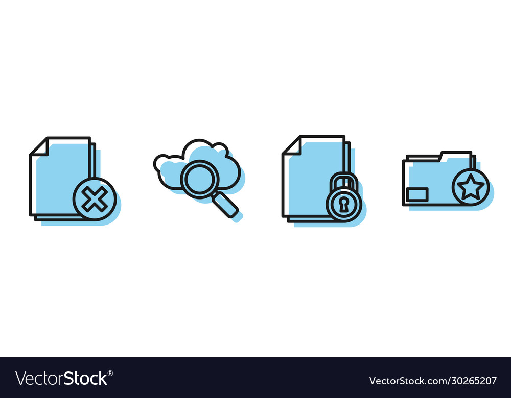 Set Line Document And Lock Delete File Document Vector Image 2986