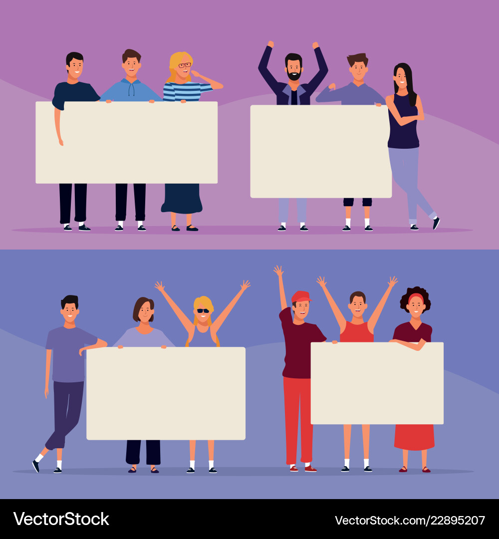 Set of people with posters Royalty Free Vector Image
