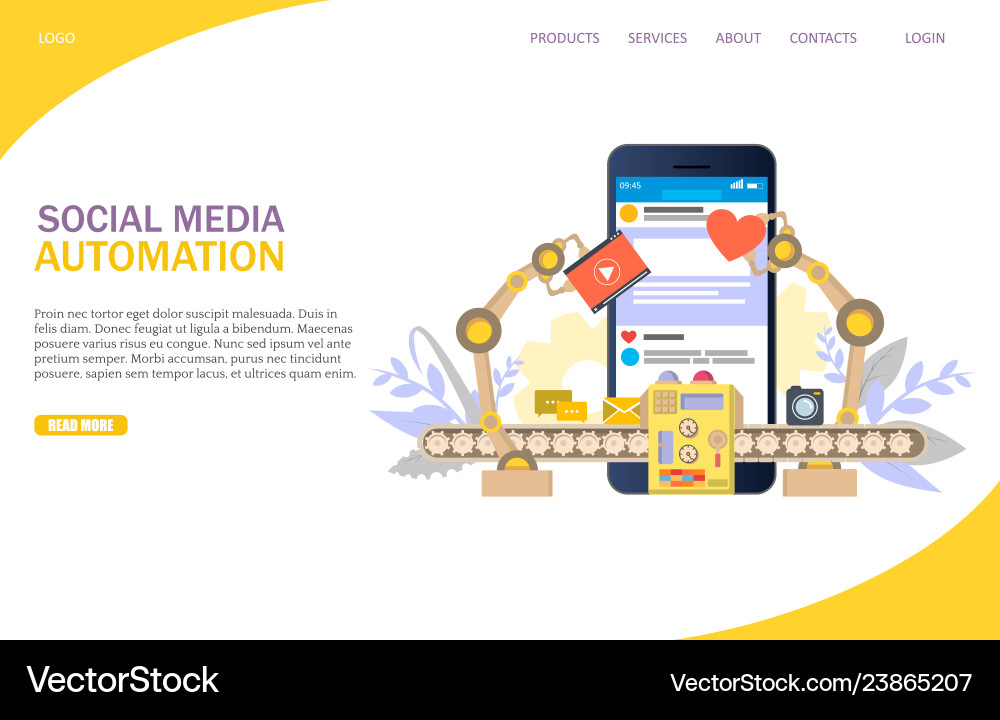 Social media automation website landing Royalty Free Vector