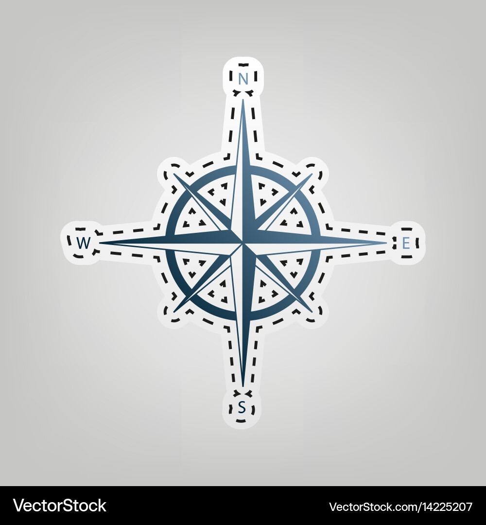 Wind rose sign blue icon with outline Royalty Free Vector
