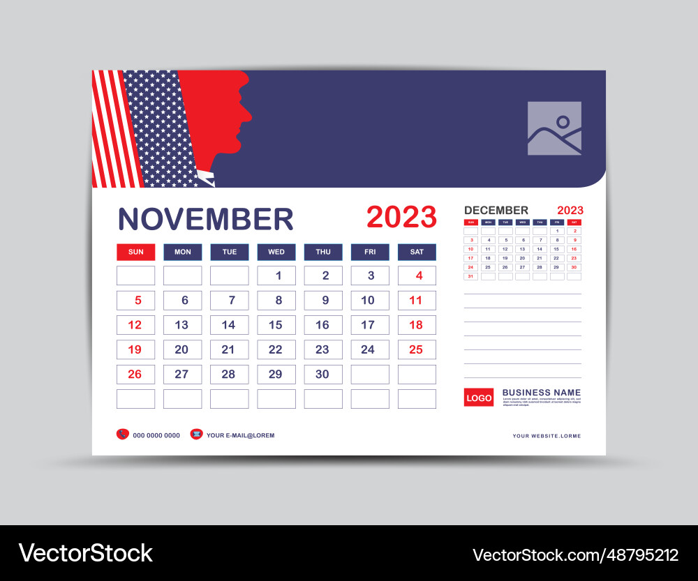 Calendar 2023 design november 2023 template Vector Image