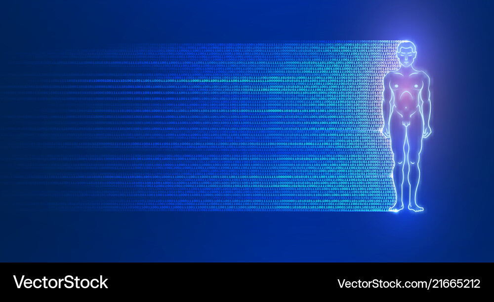 Glowing man figure on dark blue background Vector Image
