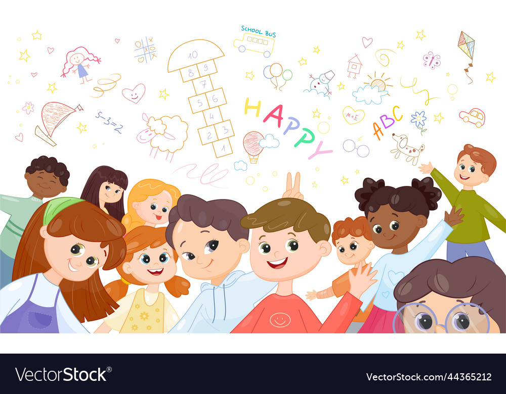 Group of happy cute kids Royalty Free Vector Image