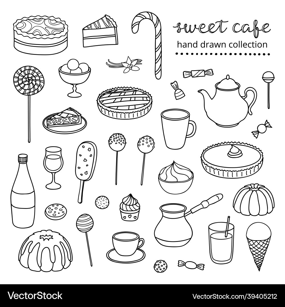 Hand drawn collection for sweet cafe Royalty Free Vector