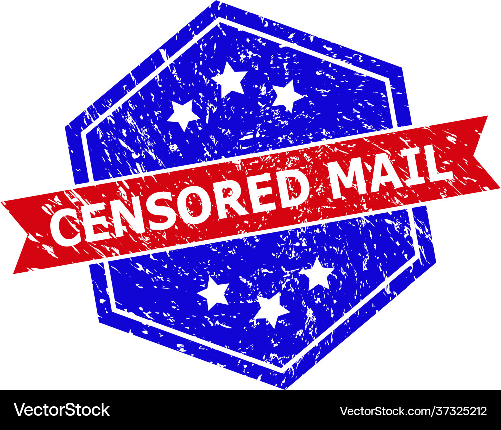 Hexagon bicolor censored mail rubber stamp Vector Image