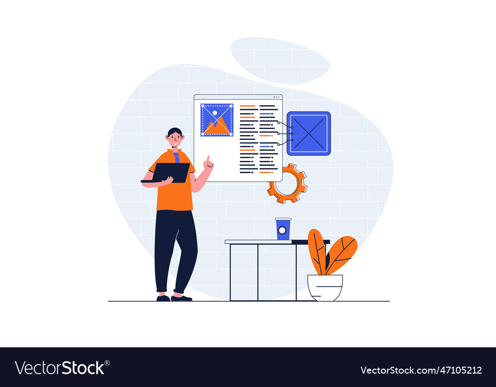 Programming web concept with character scene Vector Image