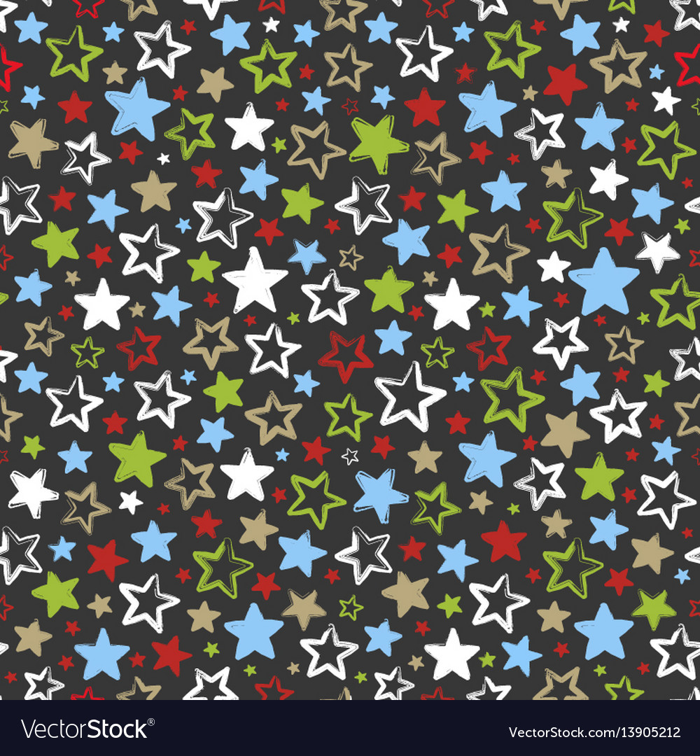 Seamless pattern with multicolored stars on dark Vector Image