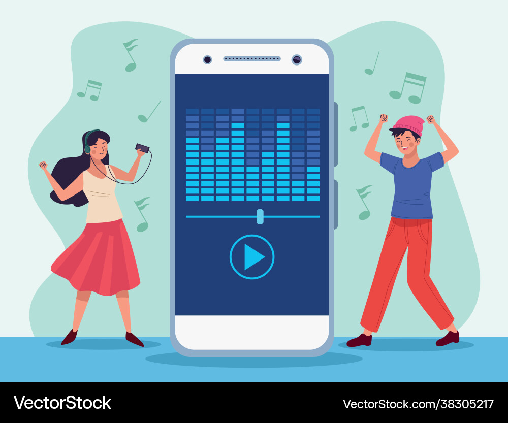 Dancers couple and smartphone Royalty Free Vector Image
