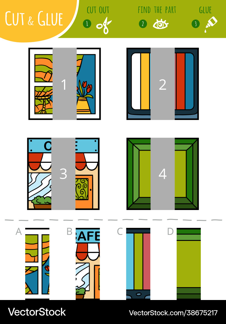 Find right part cut and glue game Royalty Free Vector Image