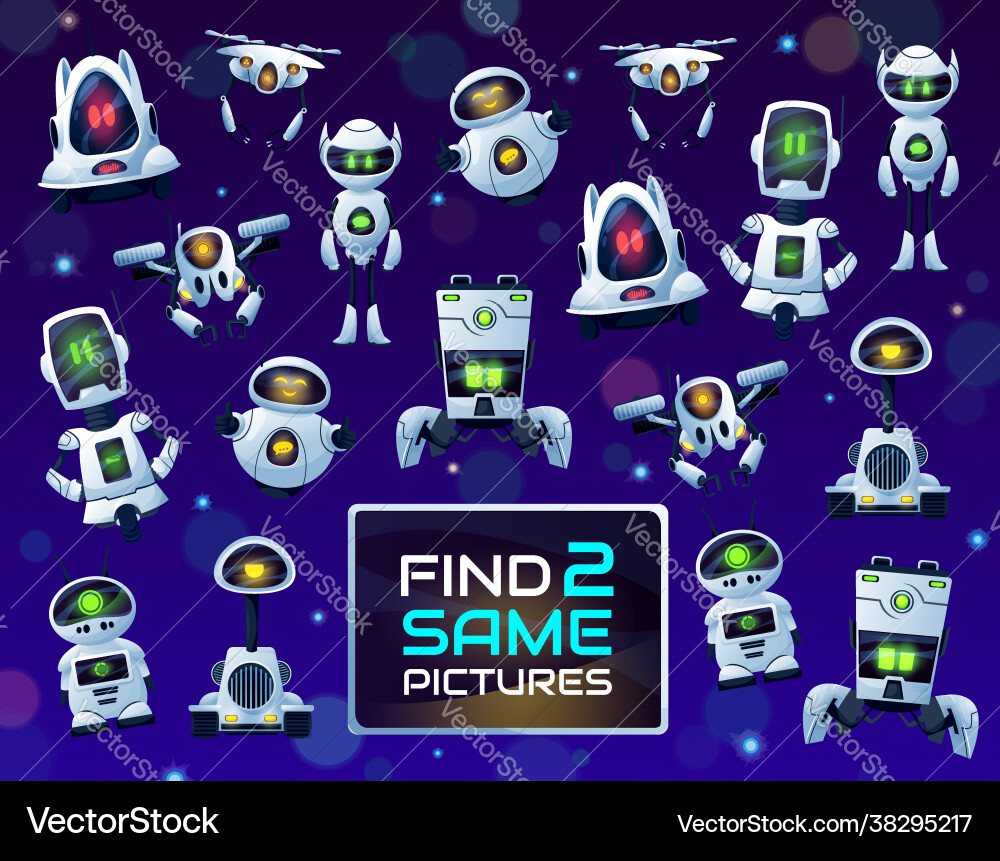 Find same robots or drones kids game and puzzle Vector Image