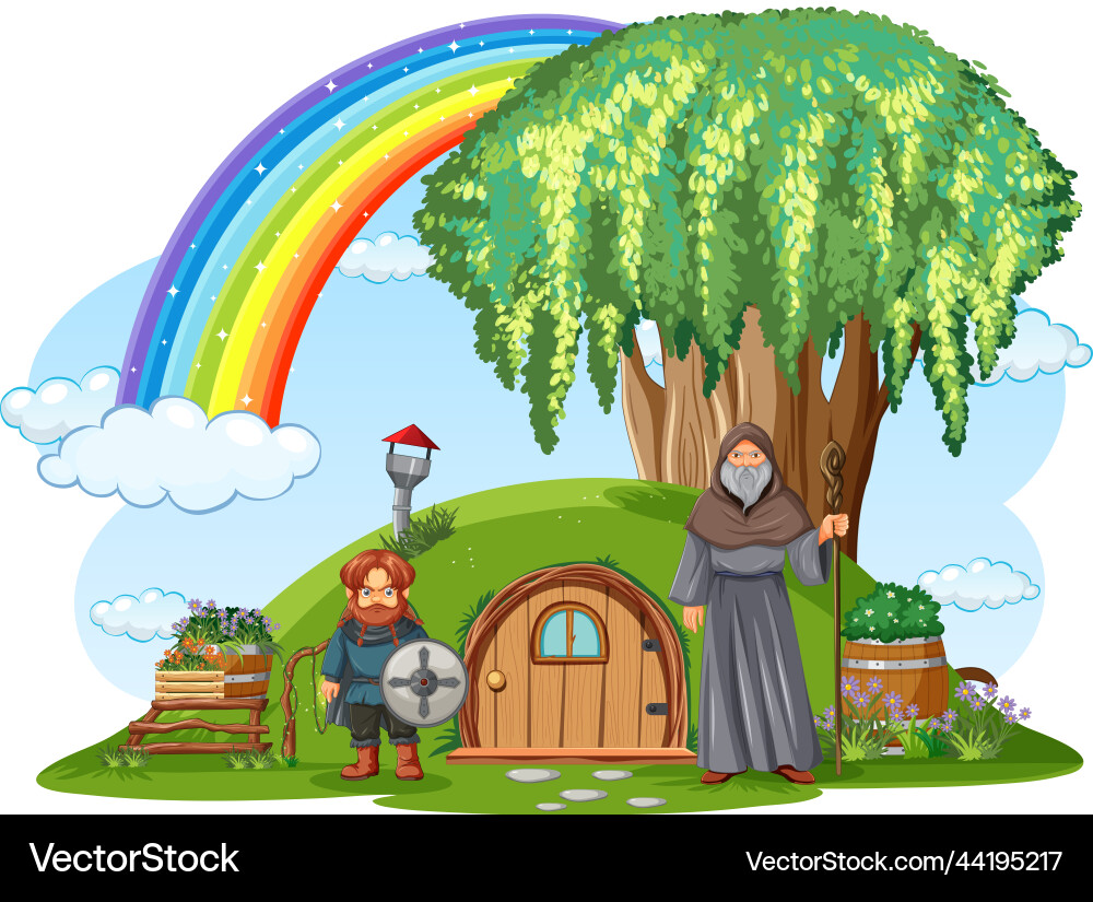 Magic land with medieval cartoon characters Vector Image