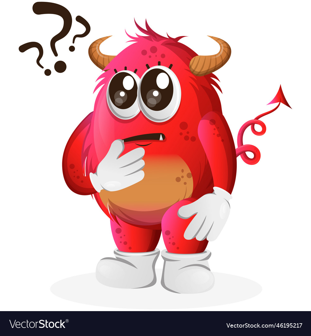 Red monster asking questions Royalty Free Vector Image