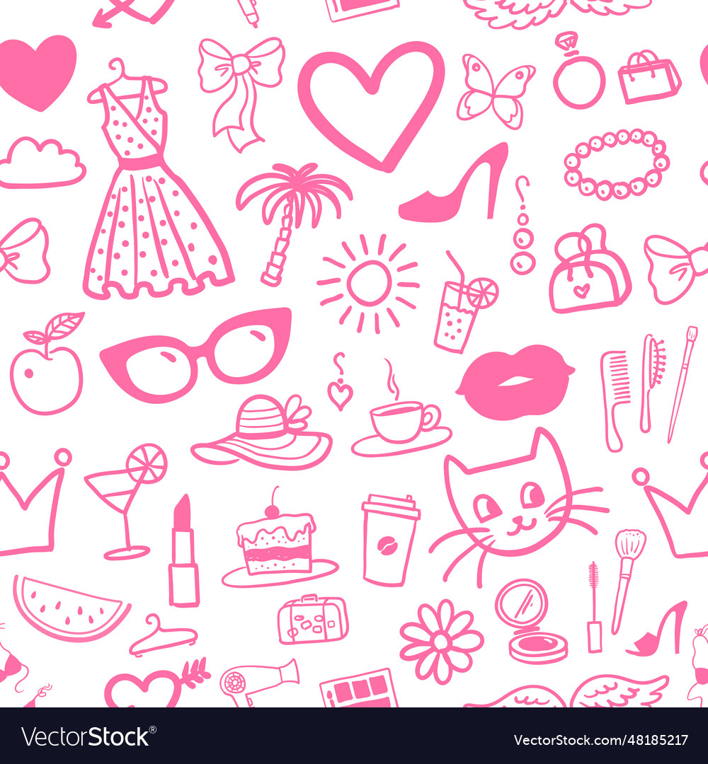 Seamless Pattern With Pink Doodles Royalty Free Vector Image