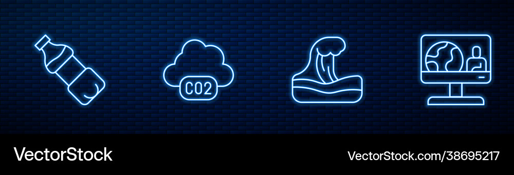 Set line tsunami bottle water co2 emissions Vector Image