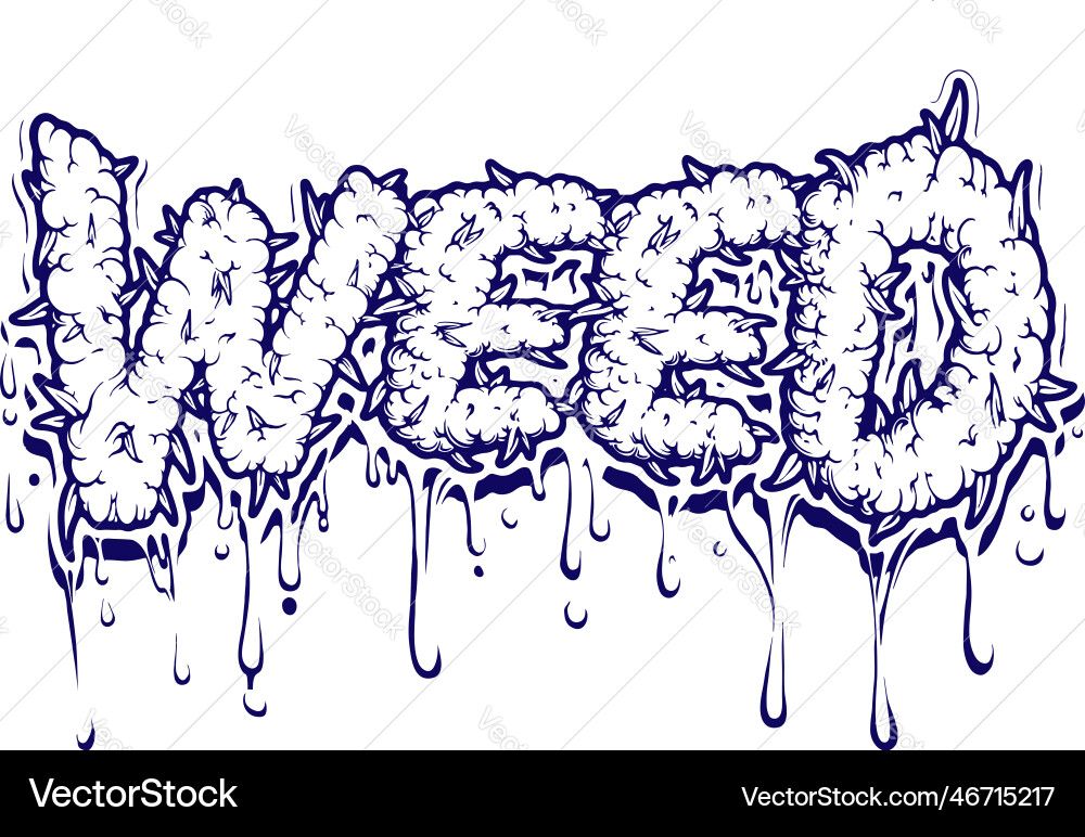 Weed word lettering cannabis leaf smoke effect Vector Image