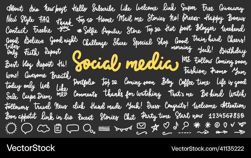Bundle of social media words and elements hand Vector Image